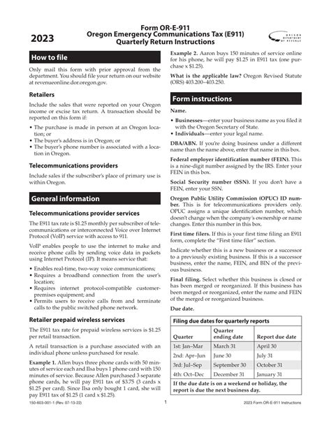 Download Instructions For Form Or E 911 150 603 001 Oregon Emergency