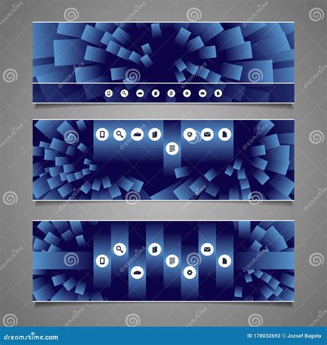 Web Design Elements Blue Abstract Header Designs With Squares Stock