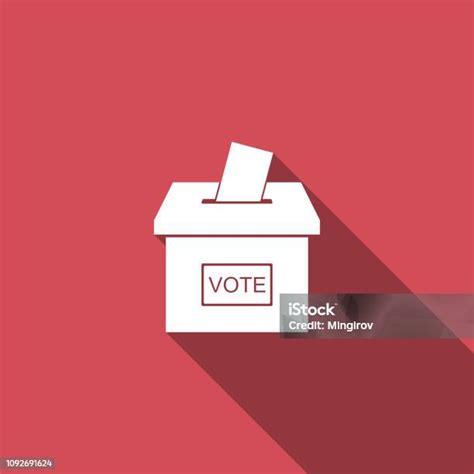 투표 상자 또는 봉투 아이콘 긴 그림자와 격리 된 투표 용지 상자 평면 디자인입니다 벡터 일러스트 레이 션 투표함에 대한 스톡