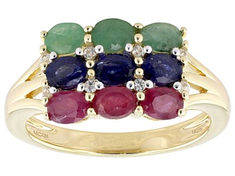 Mahaleo R Ruby Mahaleo R Sapphire Emerald And White Zircon 18k Yellow Gold Over Silver Ring 1