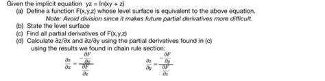 solved given the implicit equation yz in xy z a