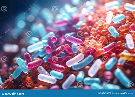 Probiotics Bacteria Biology Microorganisms Under Microscope Stock