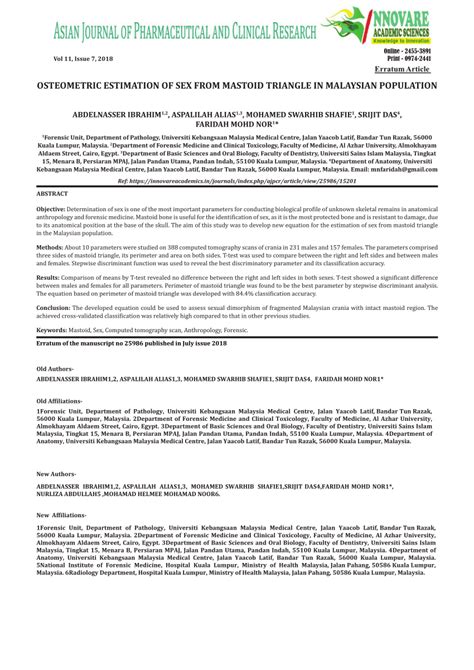Pdf Osteometric Estimation Of Sex From Mastoid Triangle In Malaysian