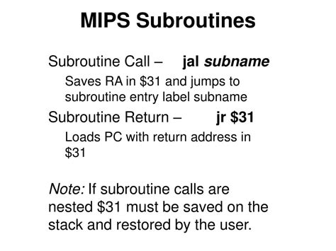 Ppt Mips Subroutines Powerpoint Presentation Free Download Id4335653