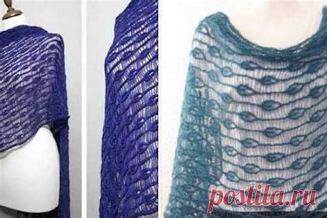 Двусторонние ажурные узоры спицами и крючком для шарфов и палантинов