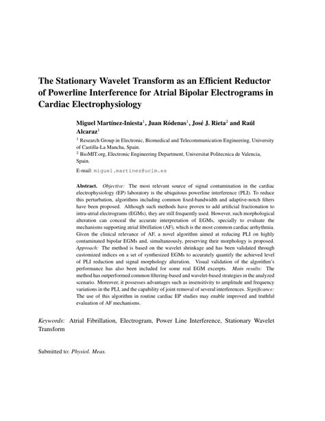 Pdf The Stationary Wavelet Transform As An Efficient Reductor Of Powerline Interference For