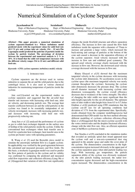 pdf numerical simulation of a cyclone separator