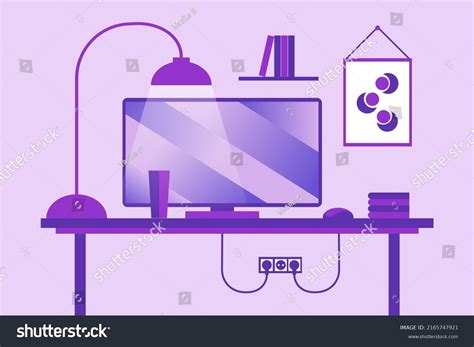 Workplace Office Computer Monitor Lamp Computer Stock Vector Royalty Free 2165747921