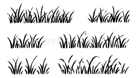 Grass Doodle Sketch Style Set Hand Drawn Grass Field Outline Scribble
