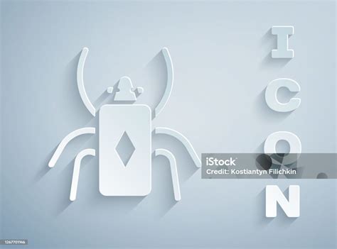 회색 배경에 격리 된 딱정벌레 버그 아이콘을 잘라 용지 종이 아트 스타일 벡터 3차원 형태에 대한 스톡 벡터 아트 및 기타 이미지 3차원 형태 곤충 귀여운 Istock