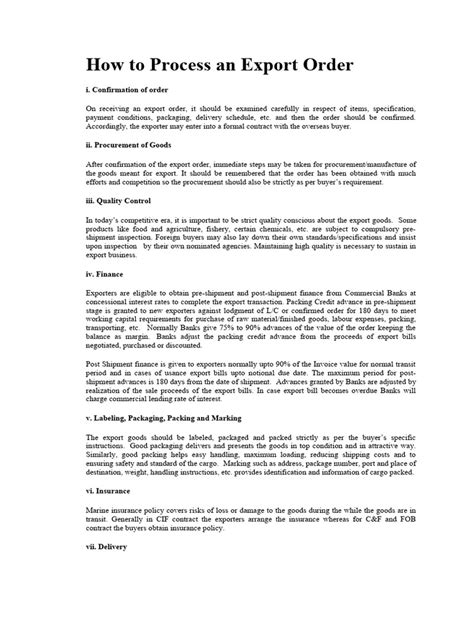 Export Order Pdf Business Economies
