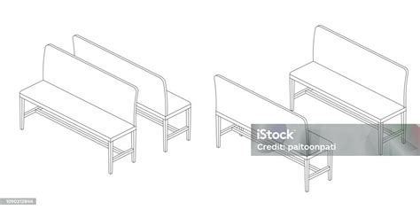 벤치 그림 개요 관점 3d 보기 흑백 색상 설정된 가구에 대한 스톡 벡터 아트 및 기타 이미지 가구 가정의 방 건축 Istock