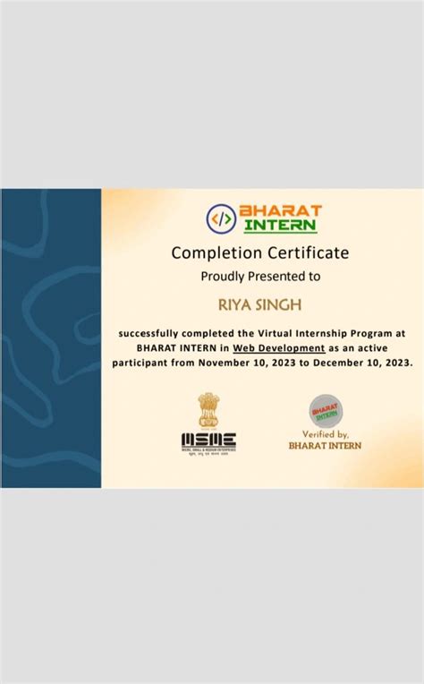Riya Singh On Linkedin Internship Bharatintern Webdevelopment