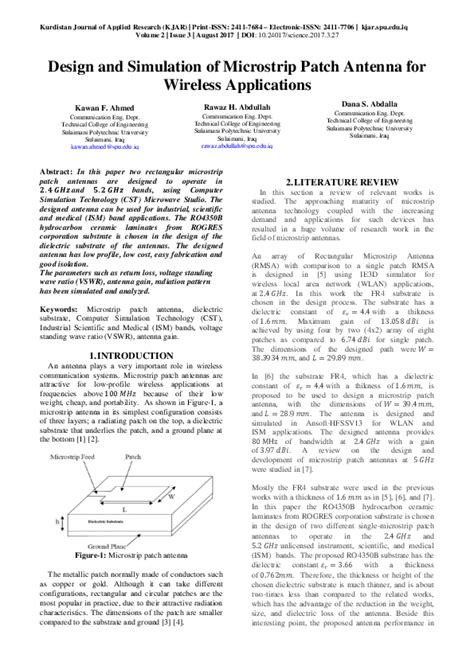 Pdf Design And Simulation Of Microstrip Patch Antenna For Wireless Applications