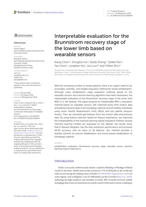 Pdf Interpretable Evaluation For The Brunnstrom Recovery Stage Of The