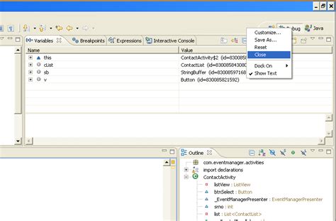 Debugging Eclipse Default View When Hitting Breakpoint Stack Overflow