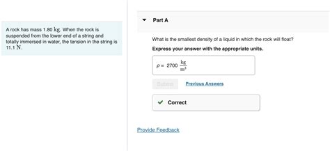 Solved A Rock Has Mass Kg When The Rock Is Suspended Chegg Com