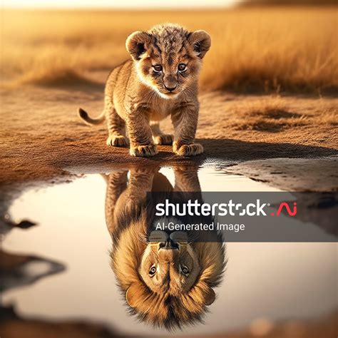 Lion Cub Looking Own Reflection Pool Ai Generated Image 2421352163 Shutterstock