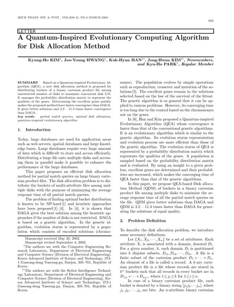 Pdf A Quantum Inspired Evolutionary Computing Algorithm For Disk