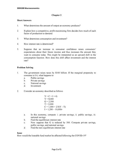 Chapter Tutorial Ques SEM Macroeconomics Chapter Short Answers What Determines The