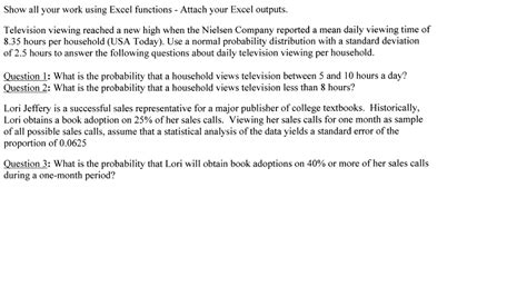 solved show all your work using excel functions attach