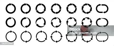 원 화살표 아이콘 세트입니다 재장전 새로 고침 로딩 재활용 및 반복의 기호 둥근 화살표 벡터 아이콘 집합을 상호 연결합니다 진행 중인 그림에서 작업 흐름입니다 루프에 있는