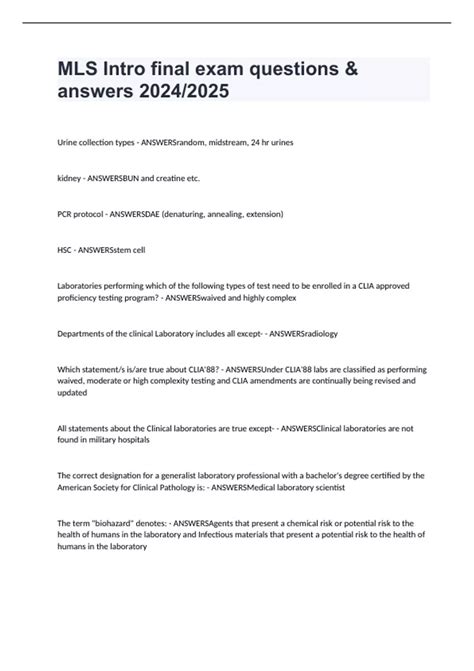 Mls Intro Final Exam Questions And Answers 2024 2025 Mls Intro Stuvia Us