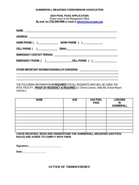 2024 Shm Pool Pass Application Pdf