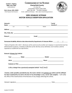 Virginia Motor Vehicle Exemption Application Blank Fillable Template