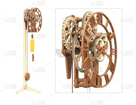 齿轮 钟 三维图形 木制 华丽的 背景分离 古董 设备用品 韩国 绘画插图