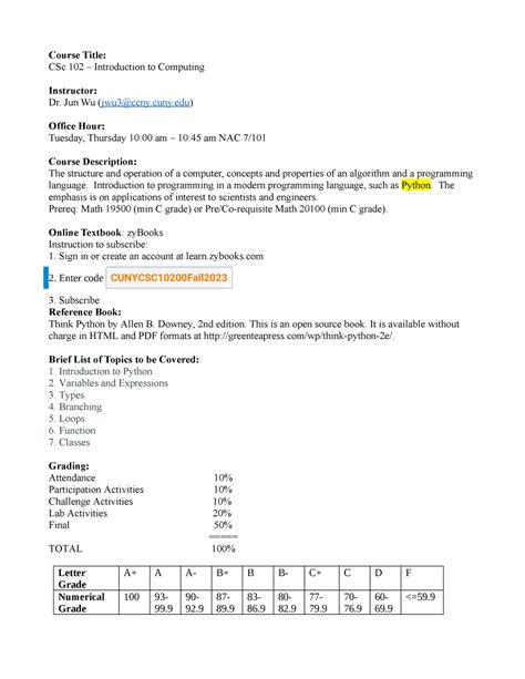 Csc 10200 Syllabus Course Title Csc 102 Introduction To Computing