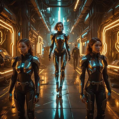 Cyborgs Harnessing Futuristic Energy In A Neon Lit Ai Art