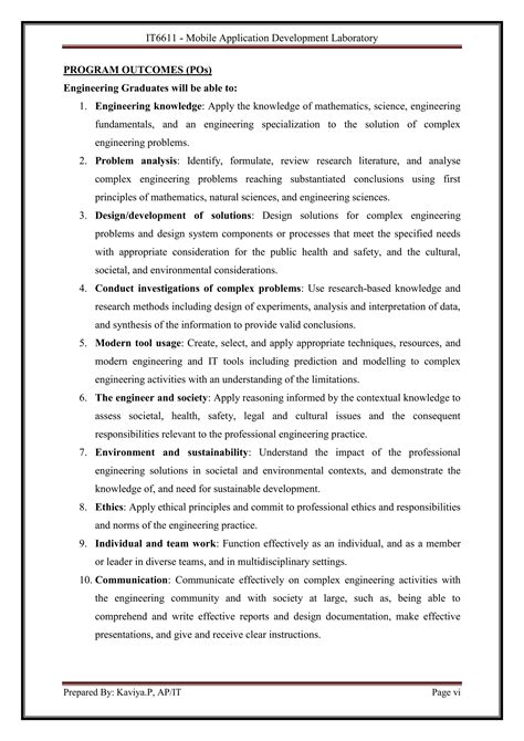 It6611 Mobile Application Development Lab Manual Pdf Operating Systems Computer Software