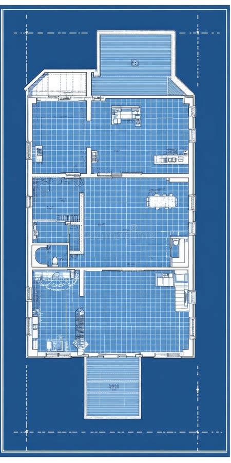 Architectural Blueprint Floor Plan On Blue Background House Design Drawing With Detailed Layout