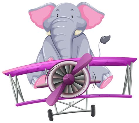 Free Vector Elephant Flying A Purple Biplane