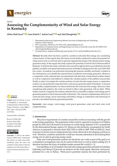 Pdf Assessing The Complementarity Of Wind And Solar Energy In Kentucky