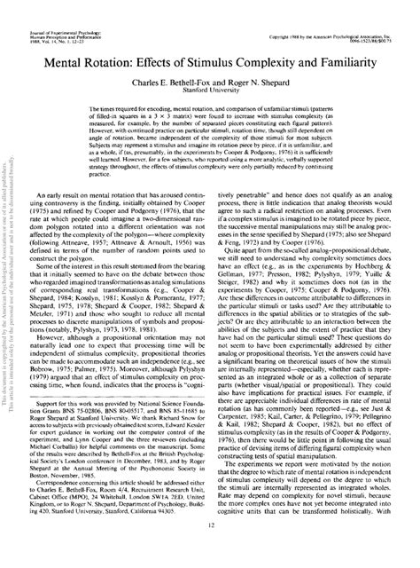 Mental Rotation Effects Of Stimulus Complexity And Familiarity