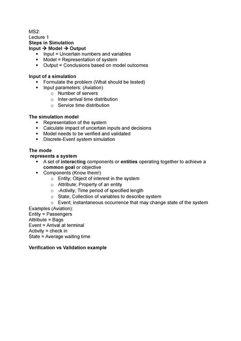 Modelling And Simulation 2 Lecture Notes 1 6 Ms2 Lecture 1