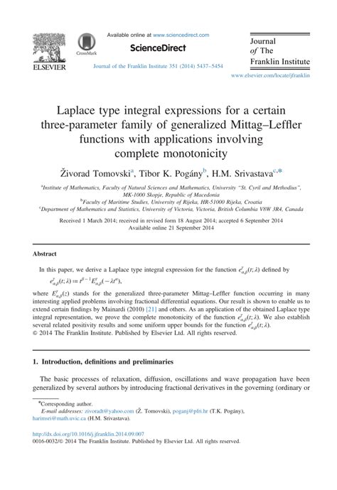 Pdf Laplace Type Integral Expressions For A Certain Three Parameter