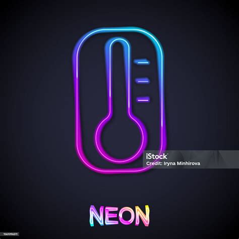 검은 색 배경에 고립 된 열과 차가운 아이콘을 측정하는 빛나는 네온 라인 기상 온도계 온도계 장비는 덥거나 추운 날씨를 표시합니다 벡터 0명에 대한 스톡 벡터 아트 및 기타