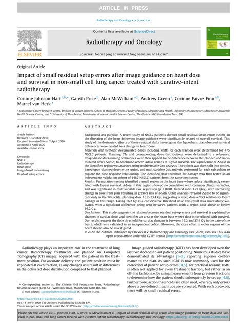 Pdf Impact Of Small Residual Setup Errors After Image Guidance On Heart Dose And Survival In