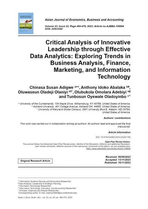 Pdf Critical Analysis Of Innovative Leadership Through Effective Data