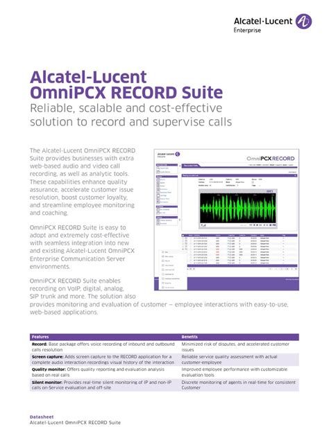 alcatel lucent omnipcx record suite reliable scalable and cost