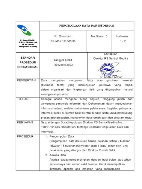 Sop Pengelolaan Data Dan Informasi Pdf