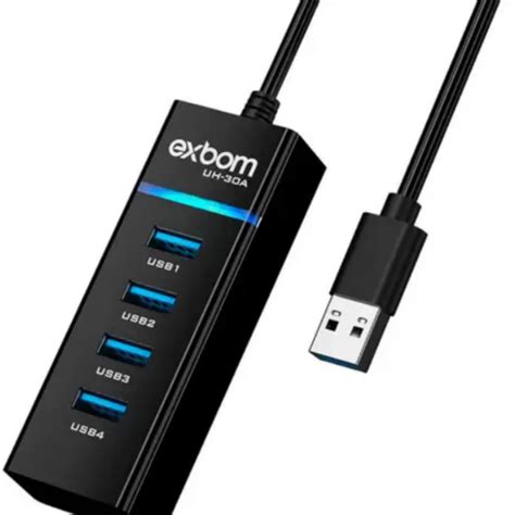 Hub Cabo Usb 3 0 Extensor 4 Portas High Speed Hd Pen Drive Exbom Conexões Para Seu Pc Notebook