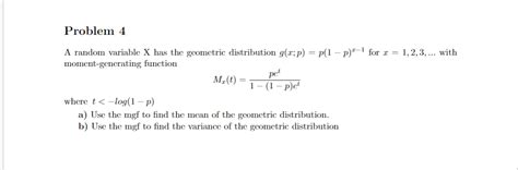Solved A Random Variable X Has The Geometric Distribution