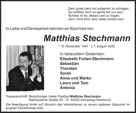 Traueranzeigen Von Matthias Stechmann Aachen Gedenkt