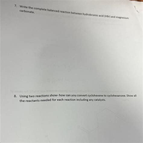 Solved 7. Write the complete balanced reaction between | Chegg.com