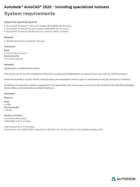 Autocad 2020 System Requirements A4 En Pdf Auto Cad Arc Gis