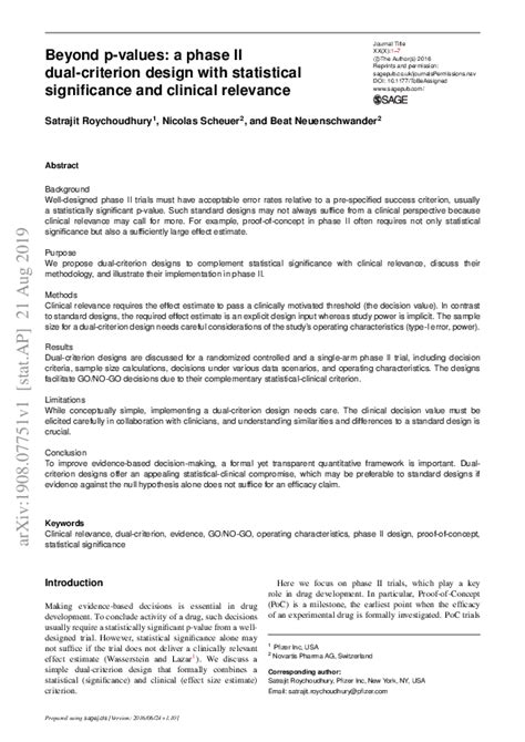 Pdf Beyond P Values A Phase Ii Dual Criterion Design With
